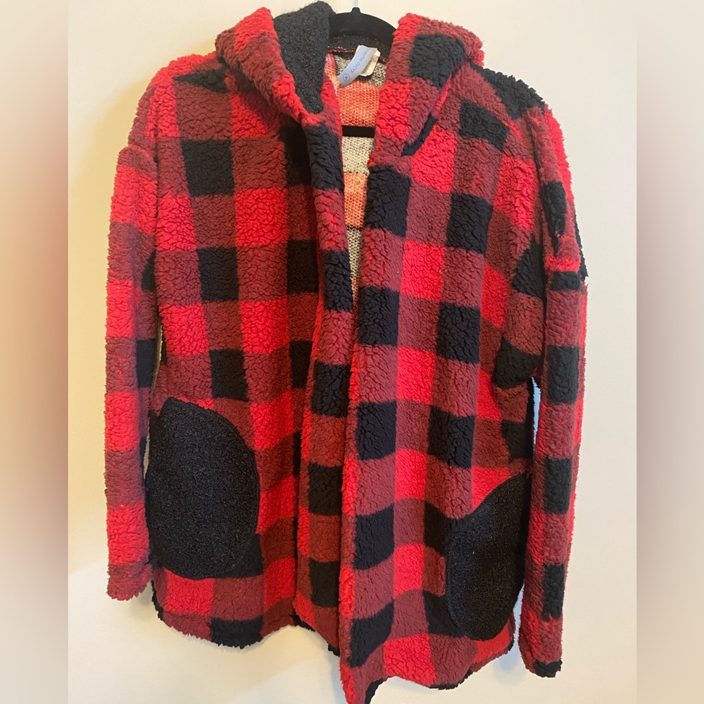 Honey Me Red + Black Buffalo Plaid Teddy Jacket Xl - Gem